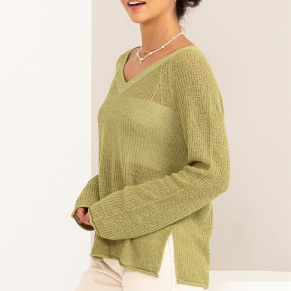 HYFVE | Sweaters | Hyfve Slit Rolled Hem Vneck Knit Sweater In Pale ...